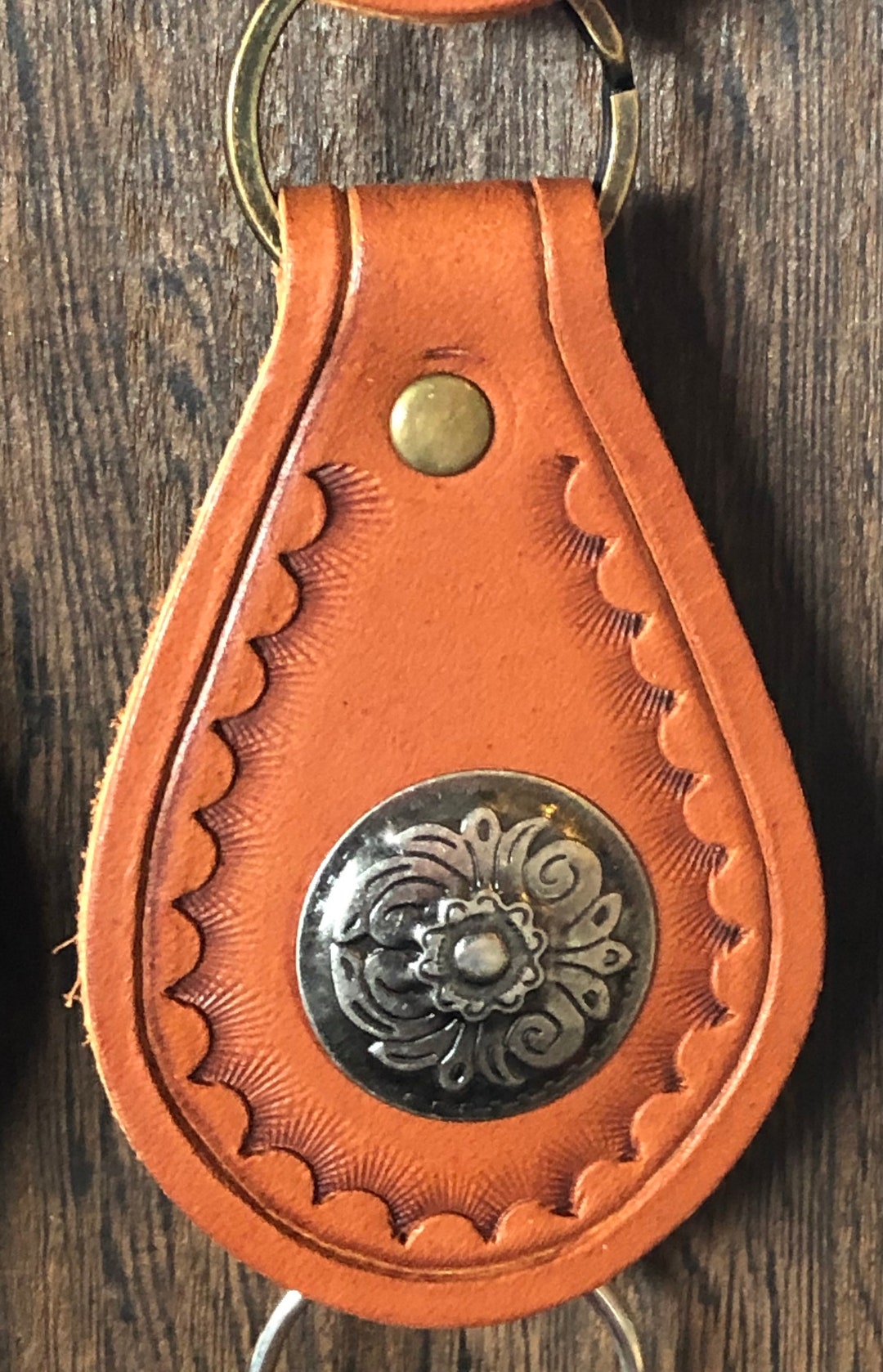 Leather Keyring Key Fob Hand Tooled With Concho - Etsy