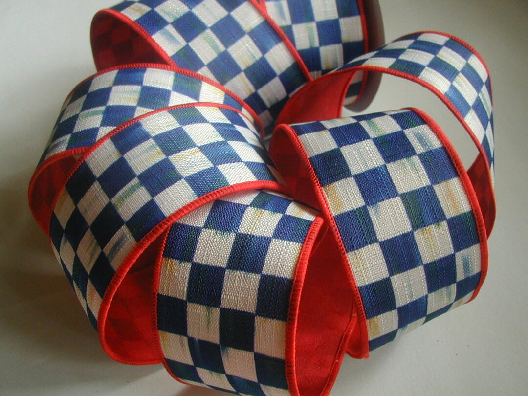 BTY Mackenzie Childs Royal Check 2" Wide Wired Ribbon 1 Yard BY the ...