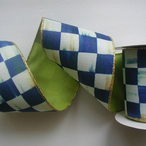BTY 4 Wide Mackenzie Childs 1 Yard BY the YARD Royal Check Wired Ribbon ...