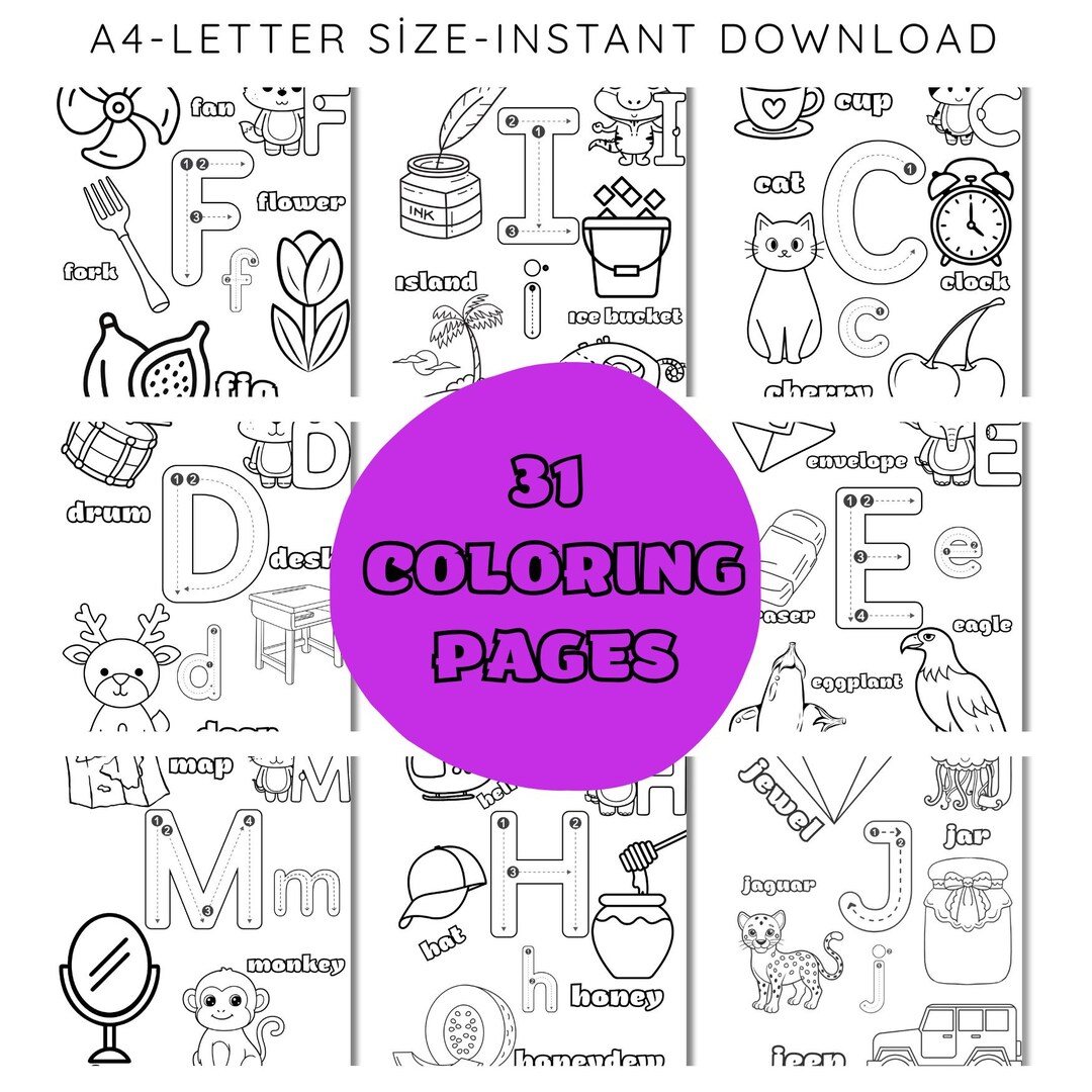 Children Coloring Printable Pages/ Alphabet & Number Coloring Book ...