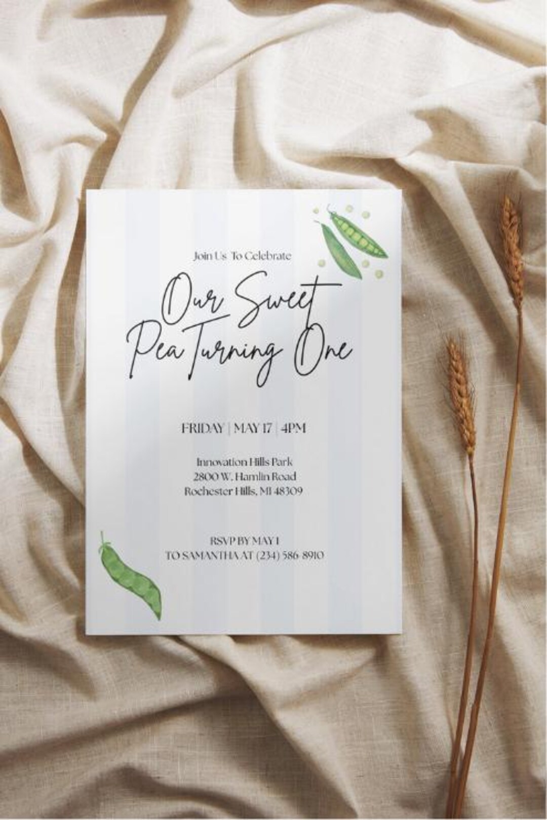 Our Sweet Pea is Turning One Invitation Template - Etsy