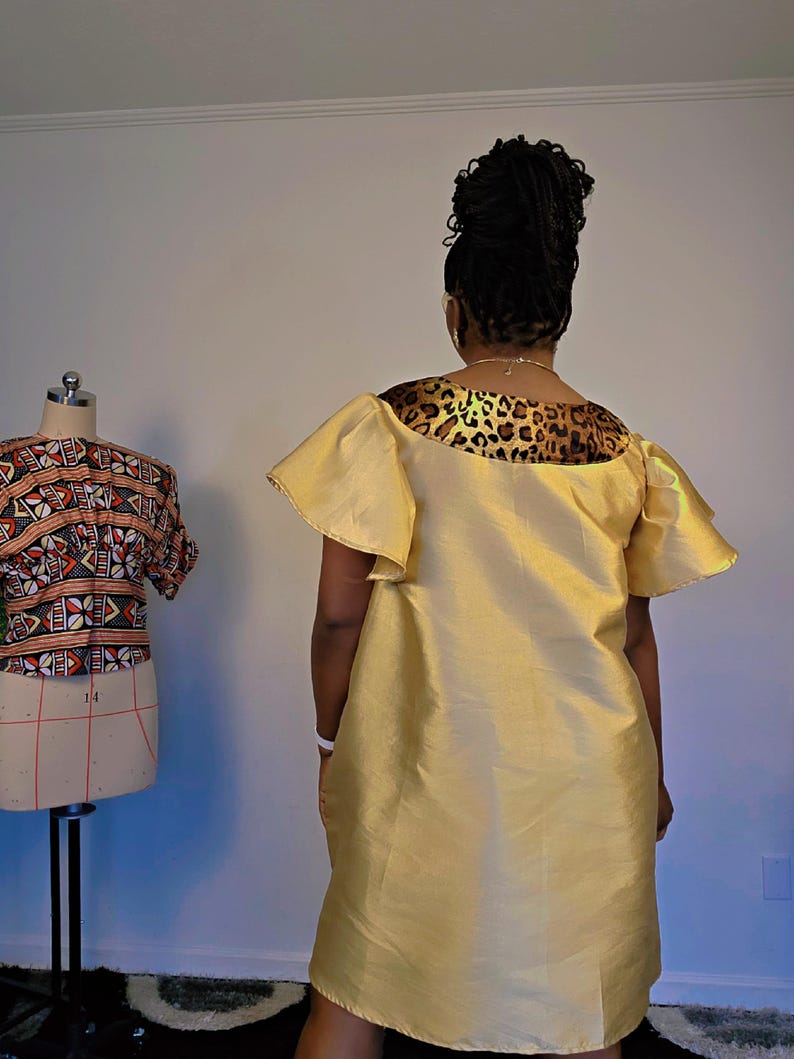 Handmade Gold Satin Midi Dress | Leopard Print, African Party Dress - Etsy