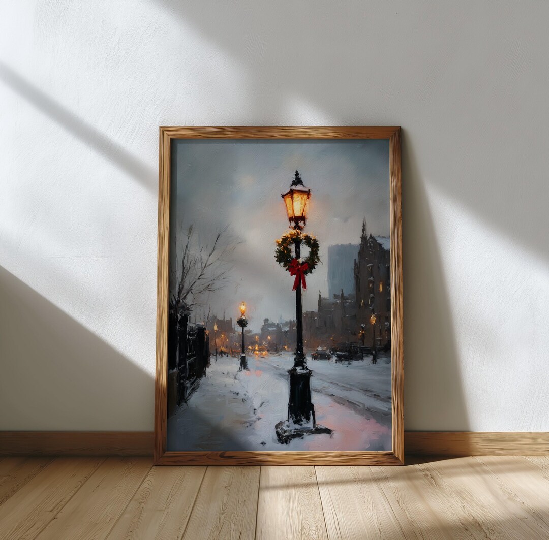 Victorian Christmas Street Lamp Scene, Winter Landscape Painting ...