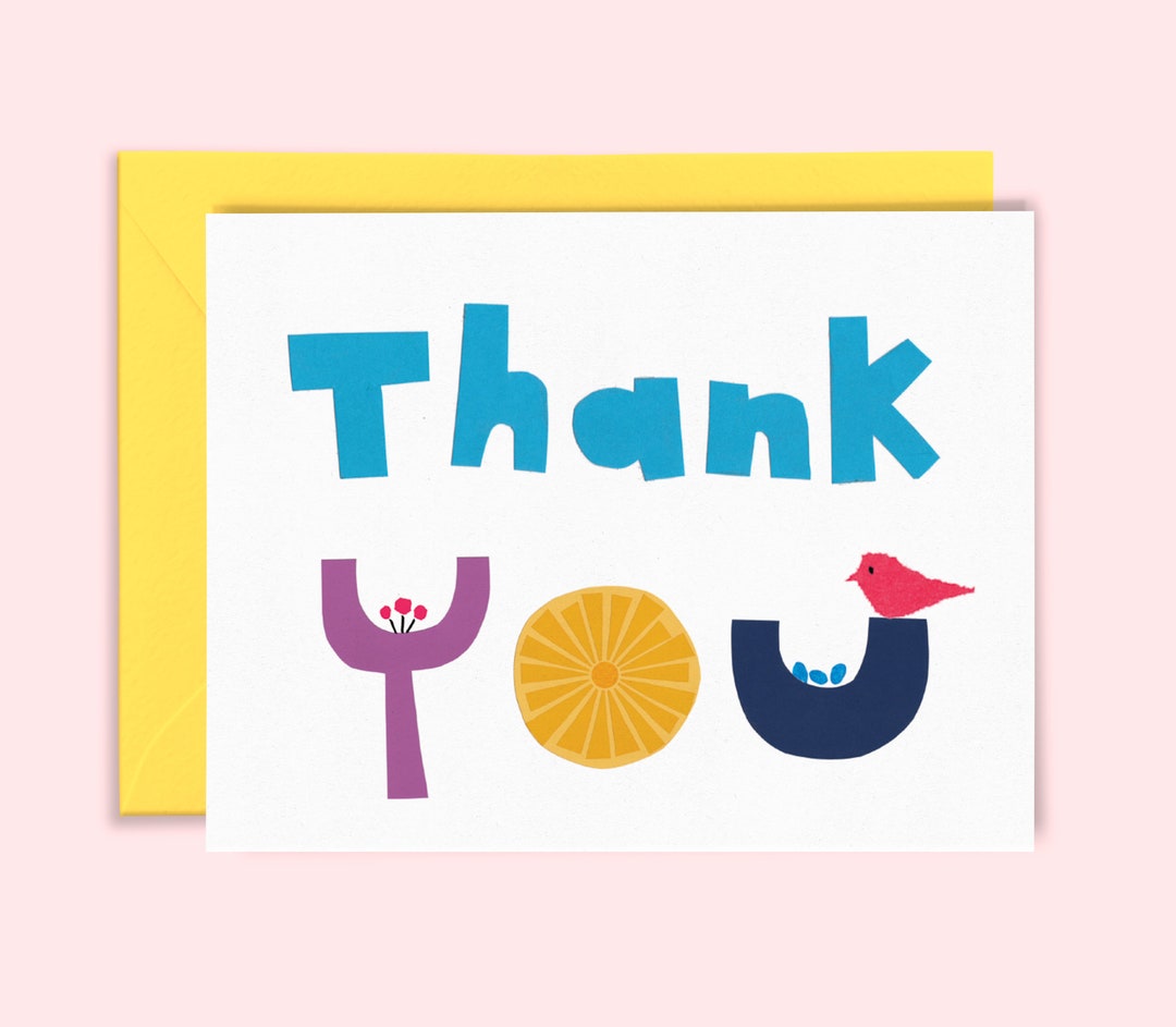 Thank You Block Letters Set of 6 Note Cards Illustration - Etsy