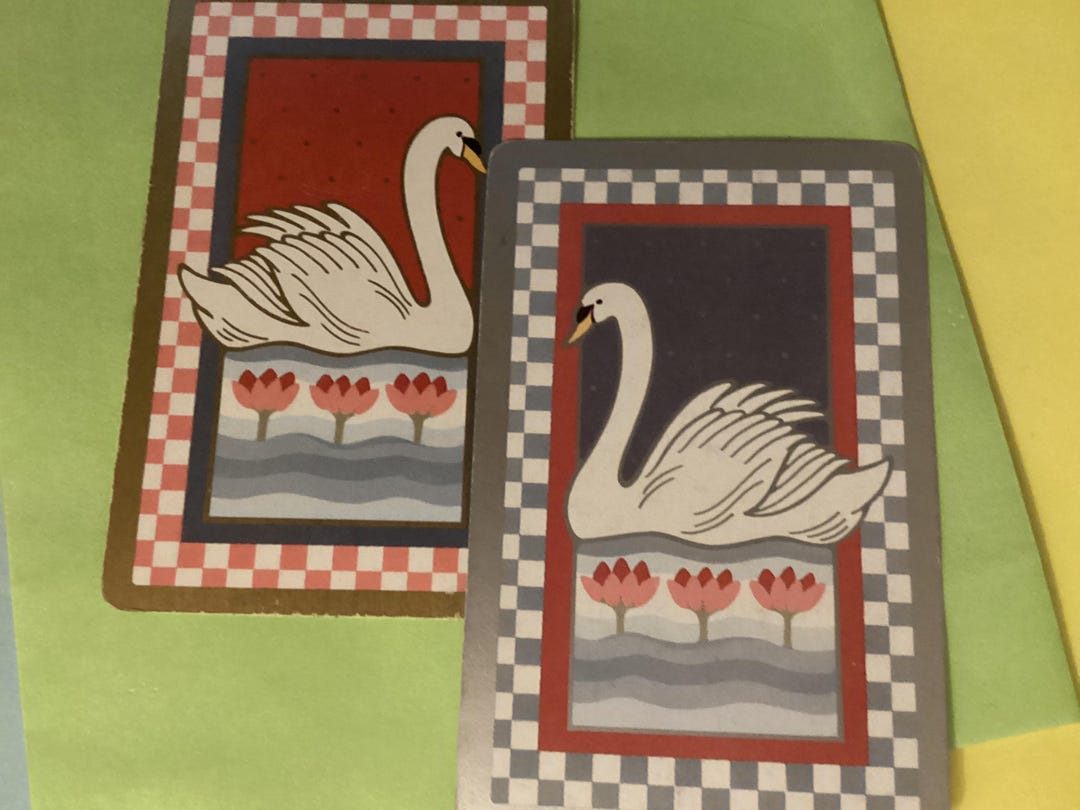 Vintage Pair, Playing Cards, New Old Stock, Swans, Birds, Junk Journal ...