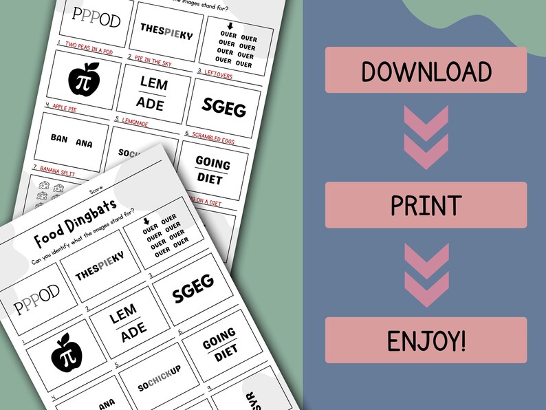 Food Dingbats Quiz | Rebus Picture Word Game (digital Download) - Etsy