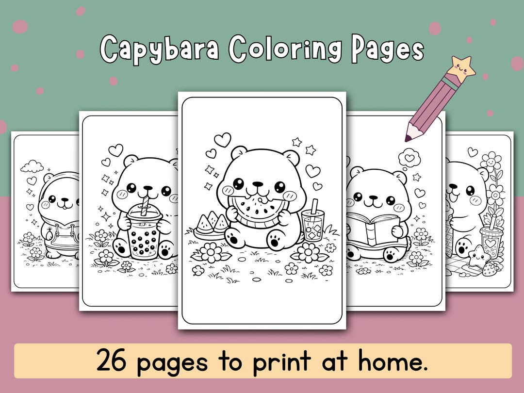 Kawaii Capybara Colouring 26 Printable Pages – Coloring Book Instant ...