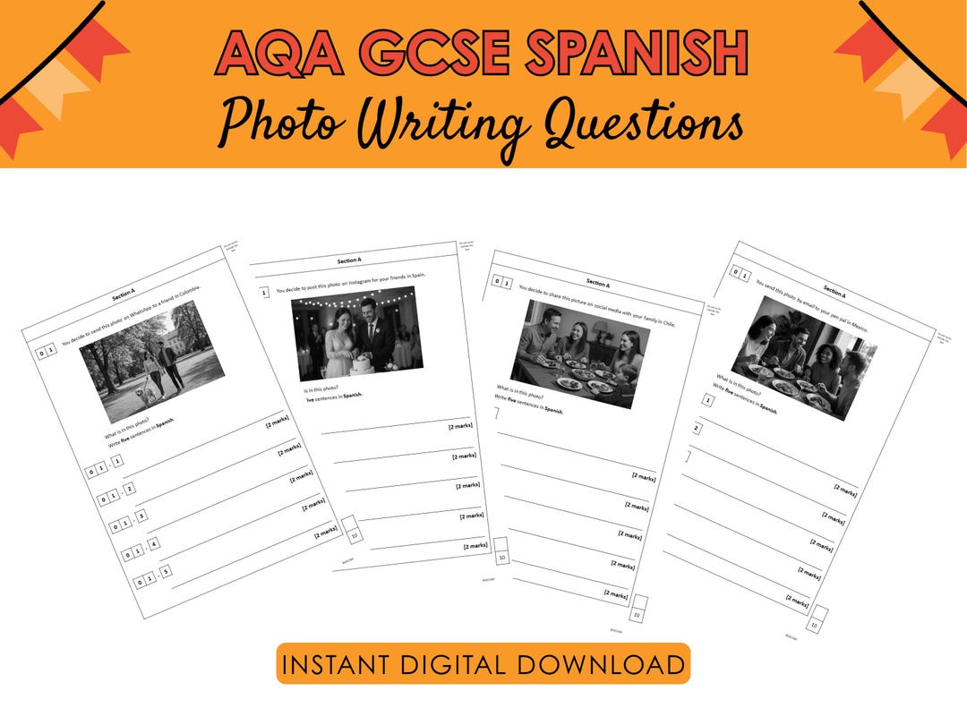 AQA GCSE Spanish Foundation Photo Writing Questions | 20 Exam-style ...
