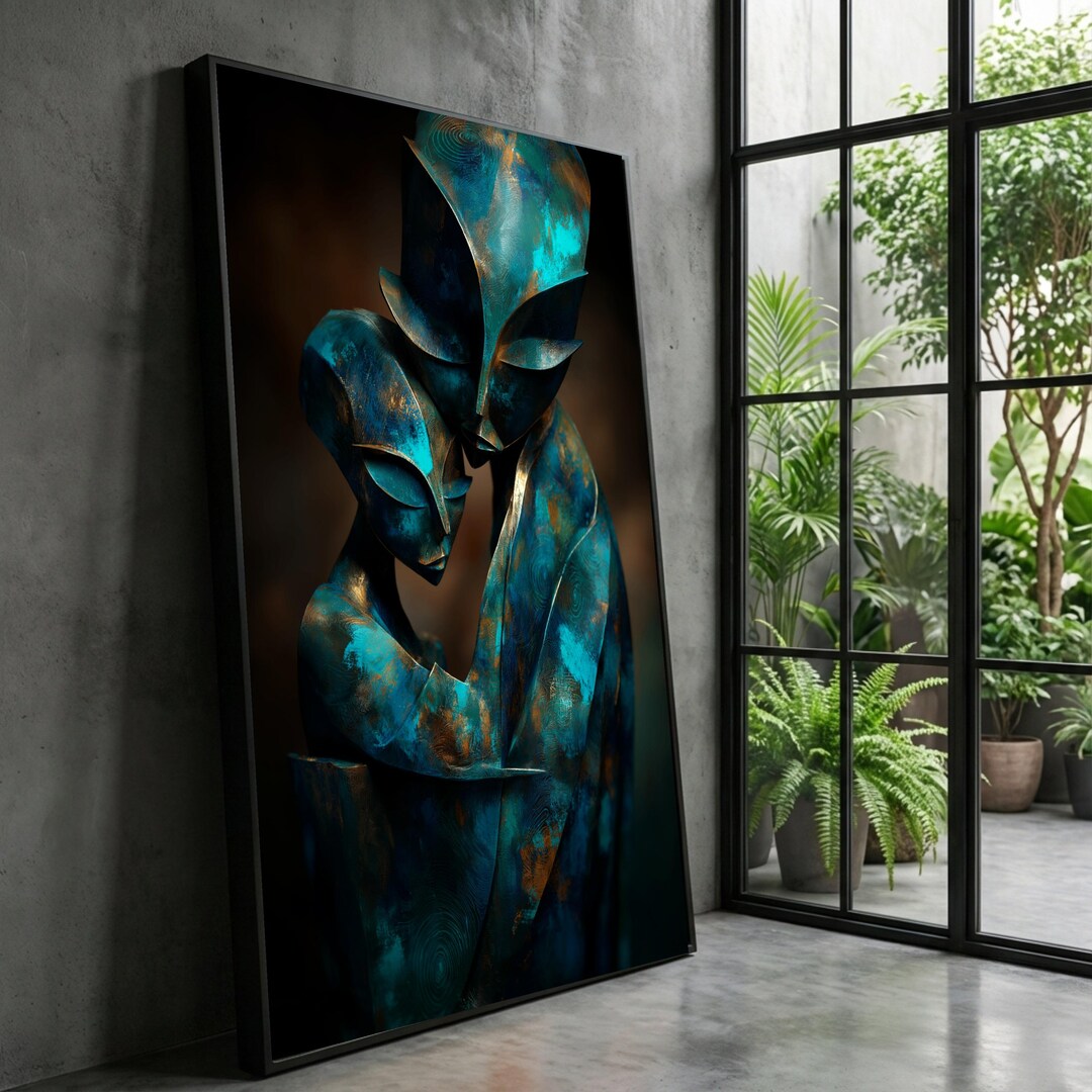 Abstract Embrace Sculpture Canvas, Blue Copper Metallic Art - Etsy