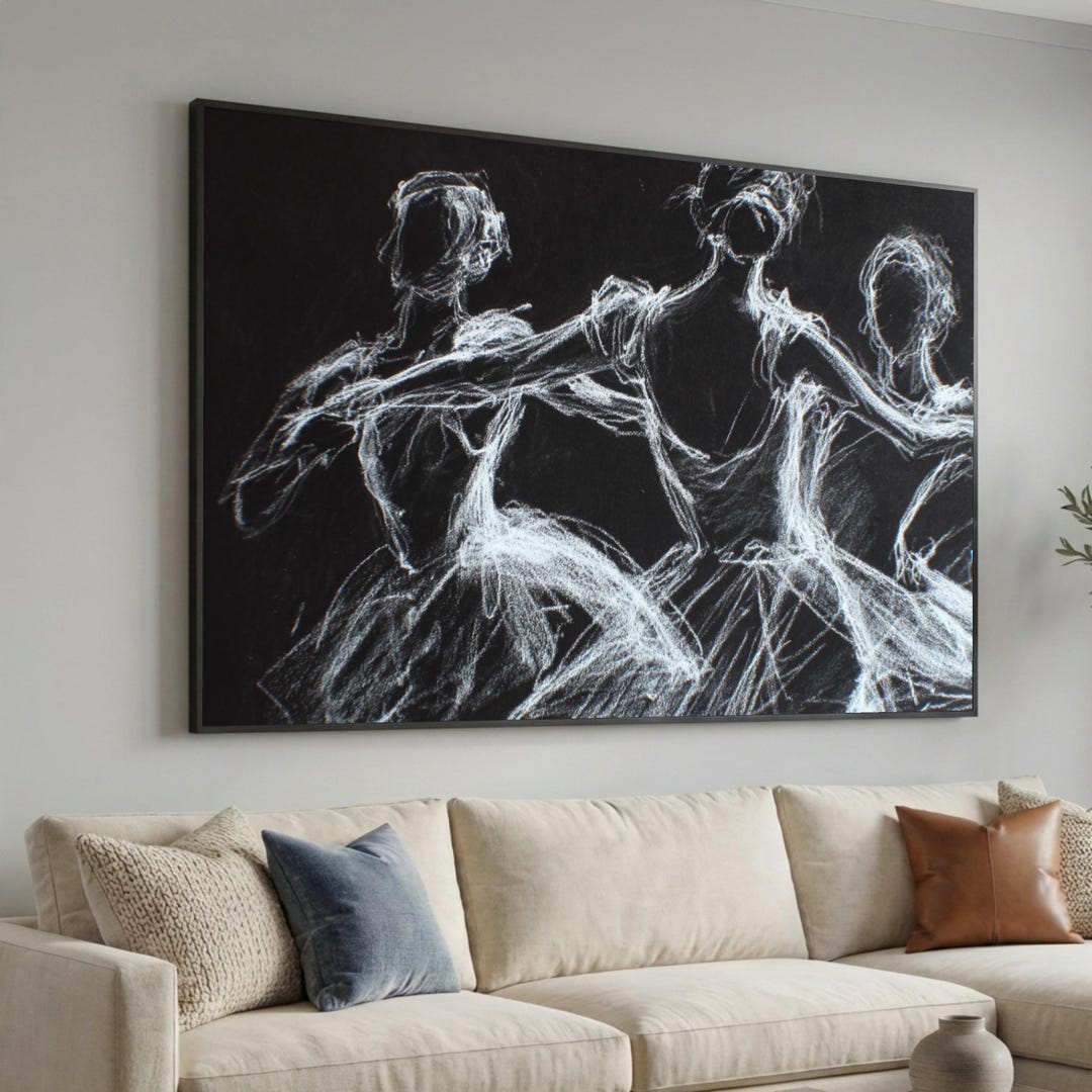 Ballet Dancers Sketch Canvas, White Chalk Art, Modern Dance Decor - Etsy