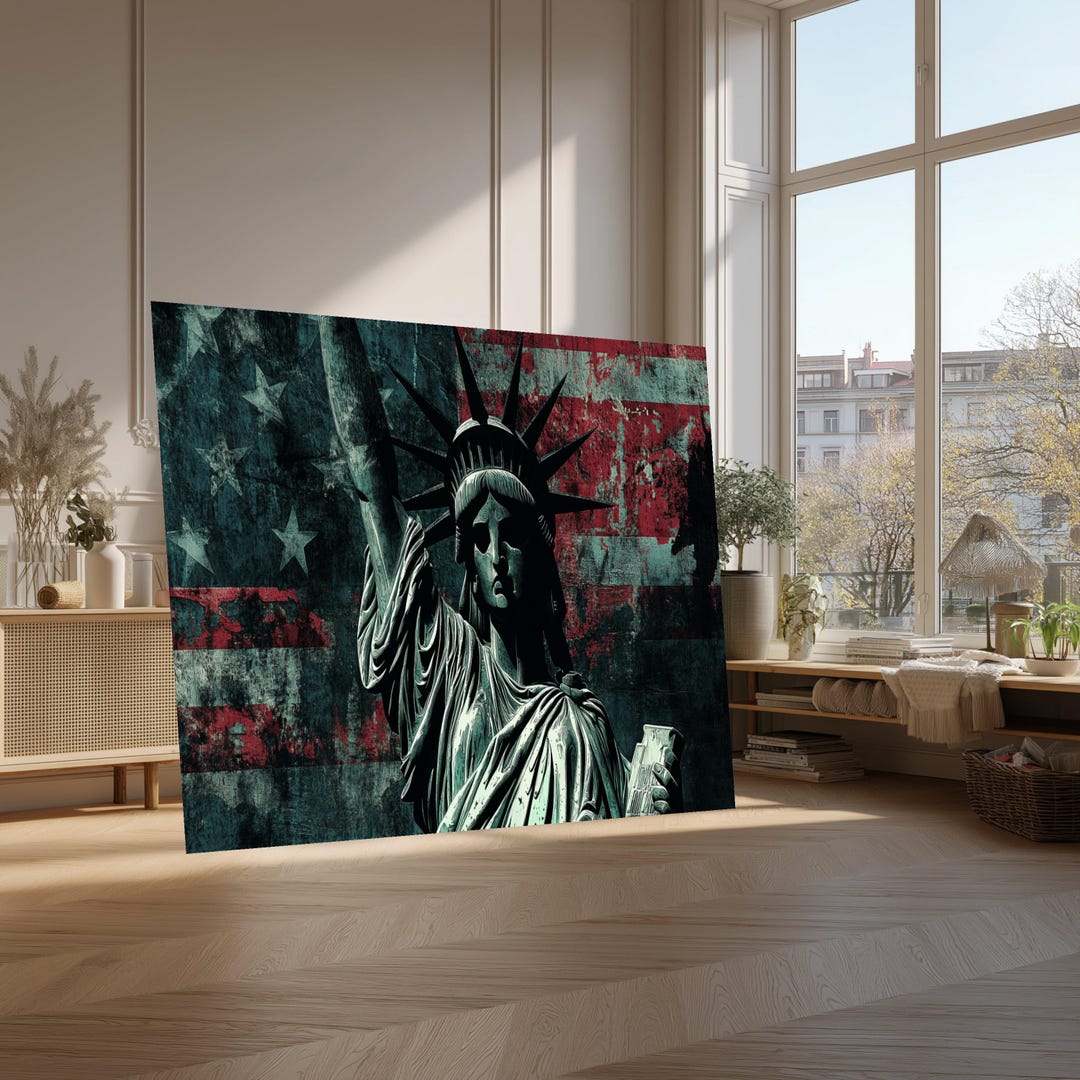 Patriotic Statue of Liberty Canvas Wall Art, Vintage American Flag ...