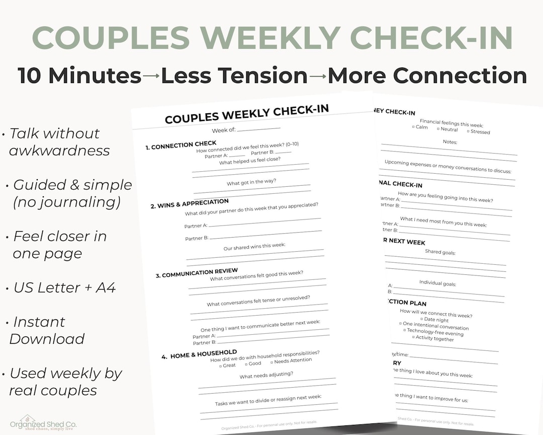 Couples Weekly Check-in Printable | Relationship Reflection ...