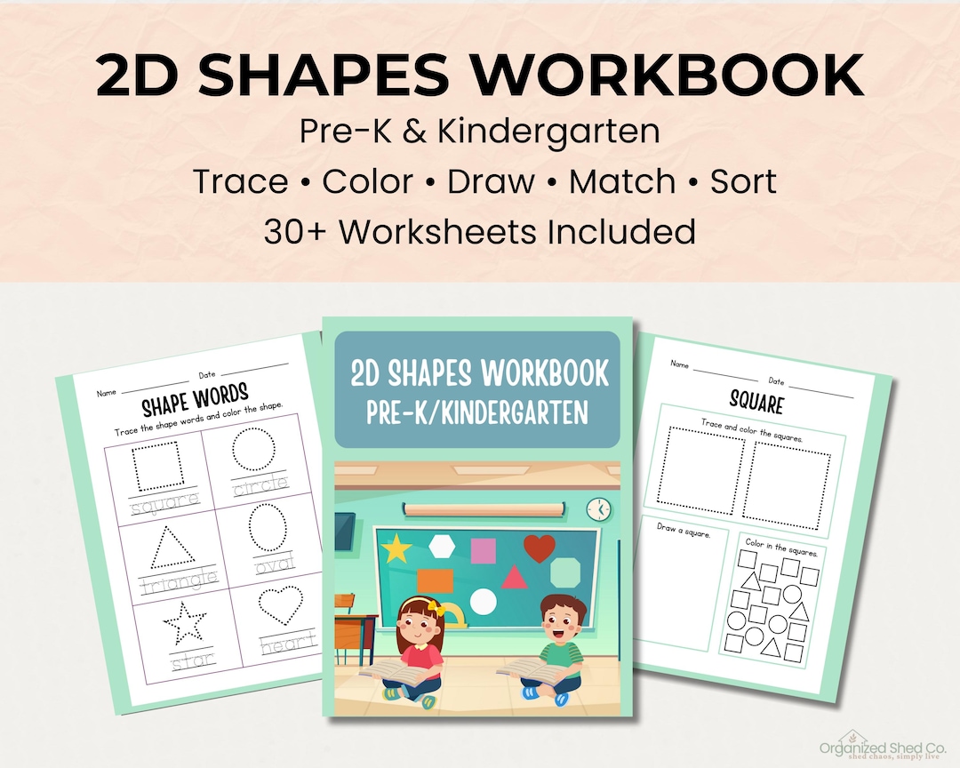 2D Shapes Workbook | Pre-k, Kindergarten | Tracing, Sorting (printable ...