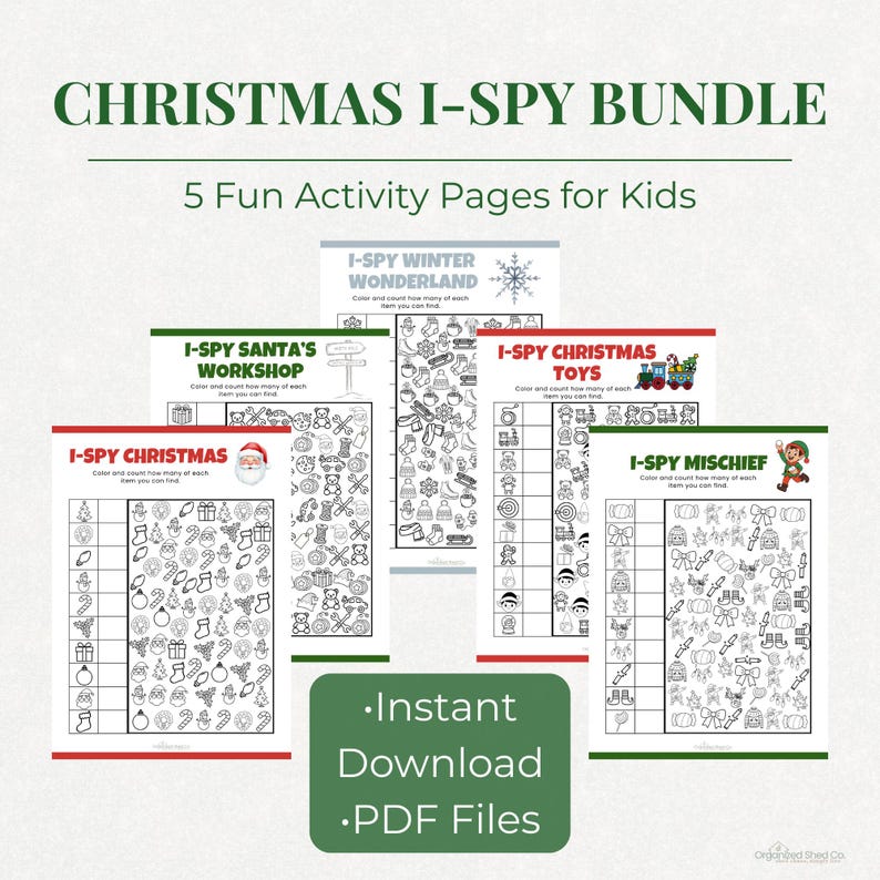 Christmas I-spy Bundle | 5 Printable Activity Pages for Kids | Holiday ...