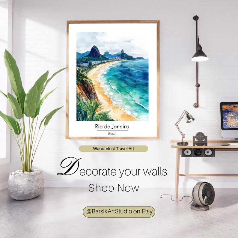 Rio De Janeiro Travel Print, Brazil Watercolor City Art, South America ...