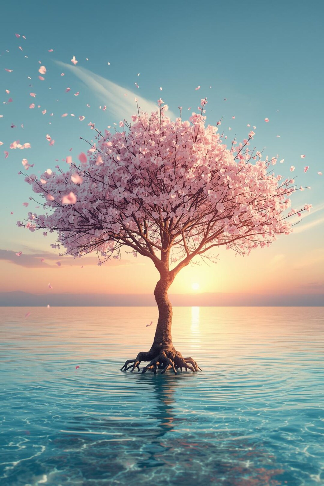 Blooming Cherry Tree Print, Serene Pond Art - Etsy
