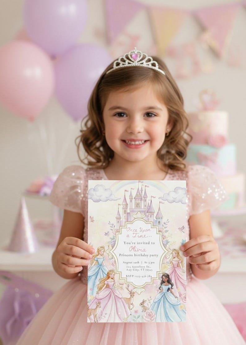 Princess Birthday Invitation, Once Upon a Time Invite, Watercolor ...