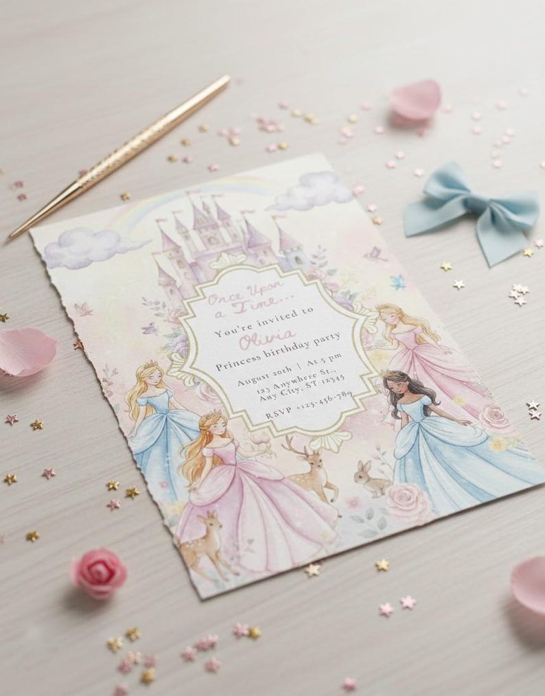 Princess Birthday Invitation, Once Upon a Time Invite, Watercolor ...
