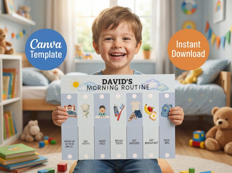 Kids Morning Routine Chart | Printable Flip Chart, Editable (digital ...
