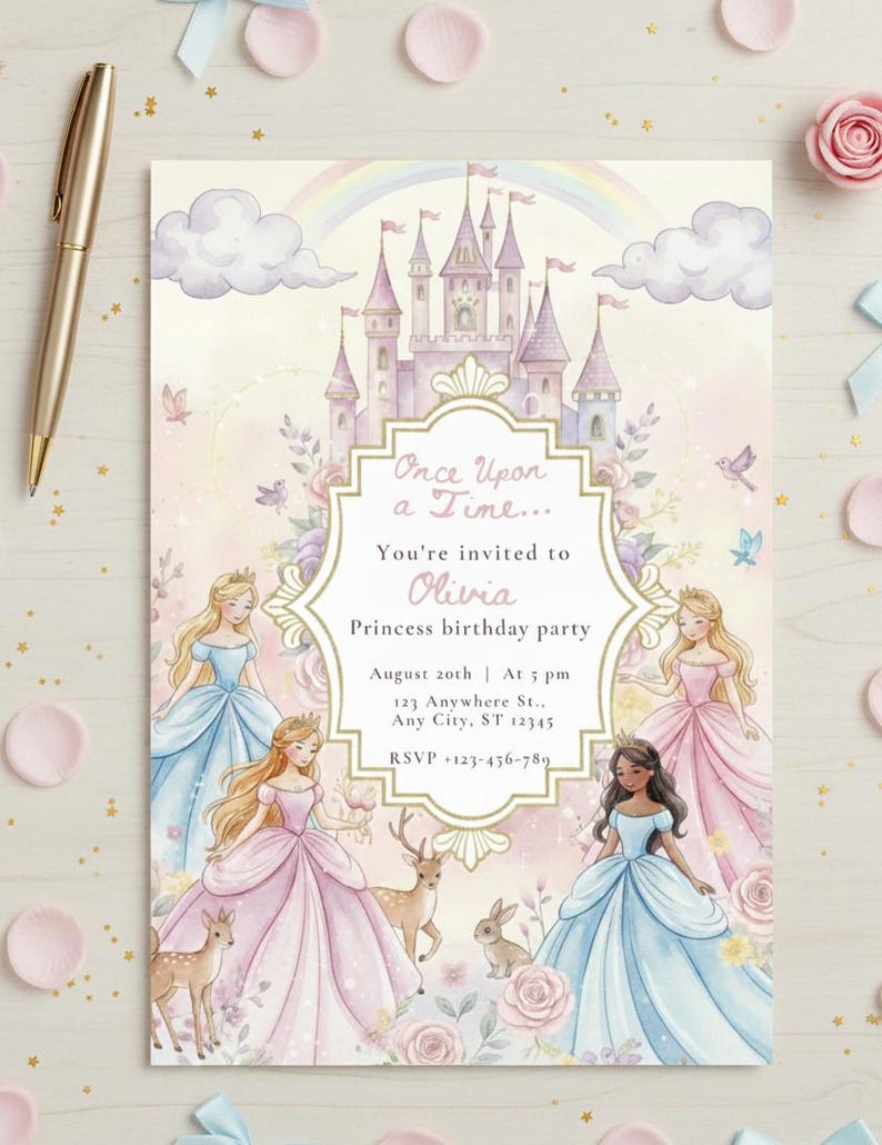 Princess Birthday Invitation, Once Upon a Time Invite, Watercolor ...