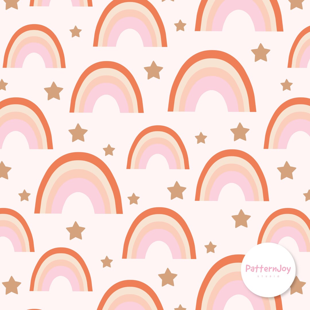 Boho Pastel Rainbow Seamless Pattern With Stars for Nursery Digital ...