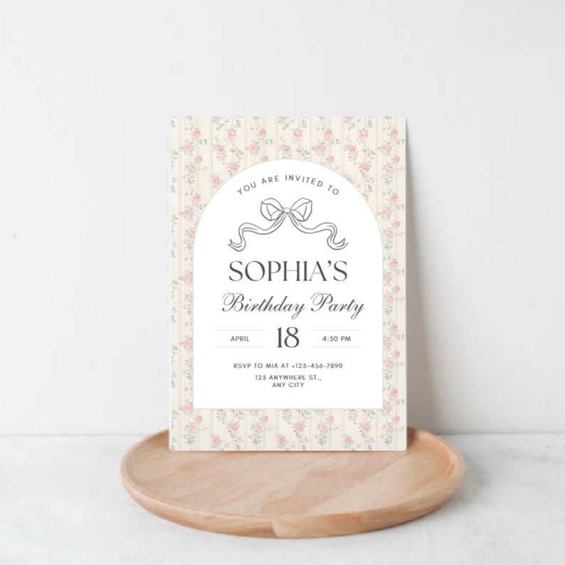 First Birthday Invitation, Floral Frame, Editable Canva Template ...