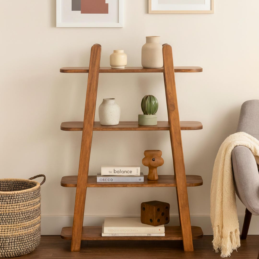 Solid Wood A-frame Shelf | Retro Mid-century Bookshelf | Decorative ...
