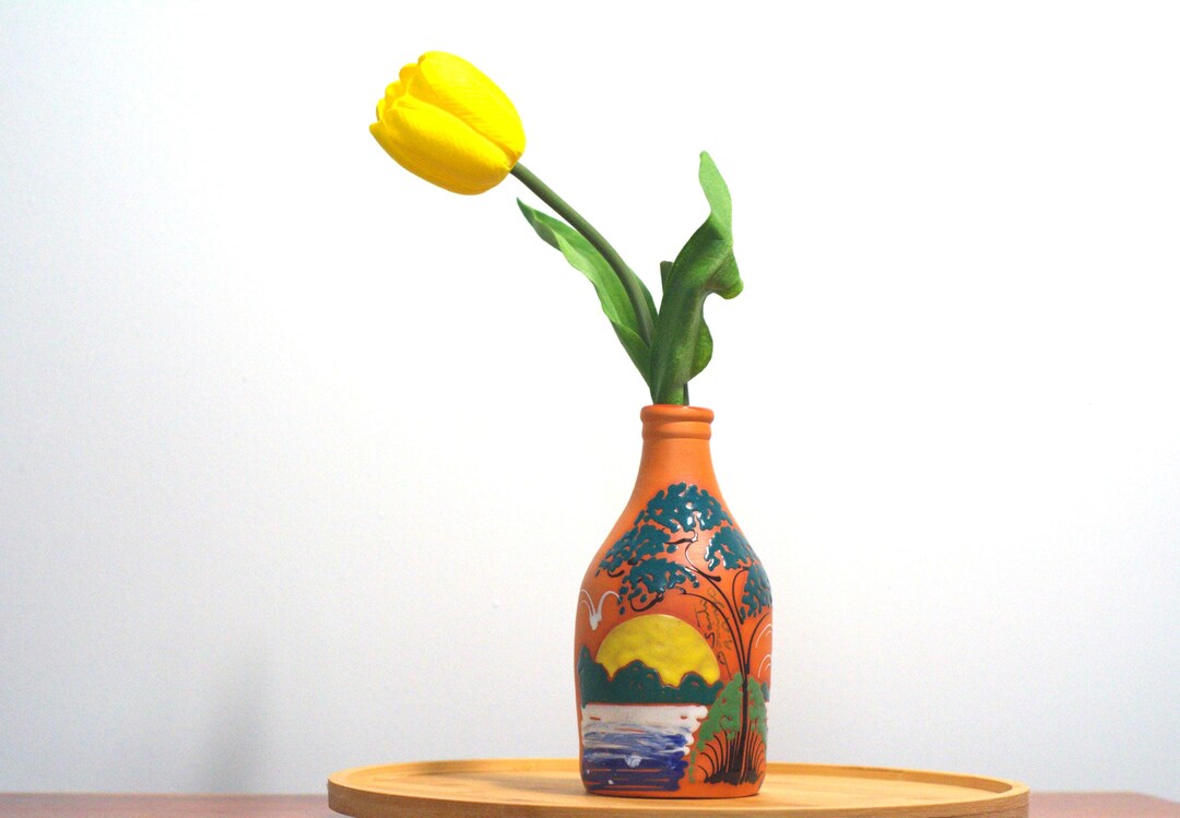 Vintage Dominican Republic Ceramic Vase | Hand Painted Terracotta - Etsy