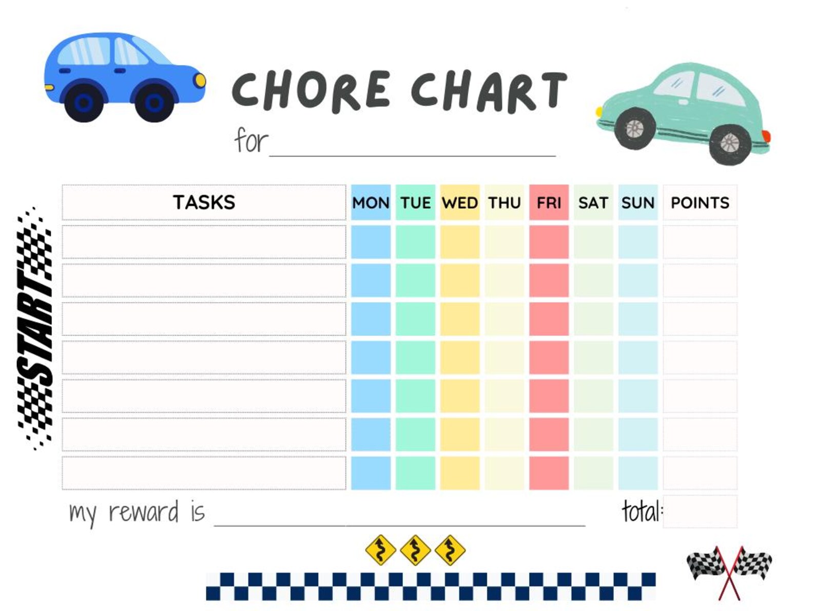 Race Car Chore Chart for Kids | Printable Routine Chart | Car Racing ...