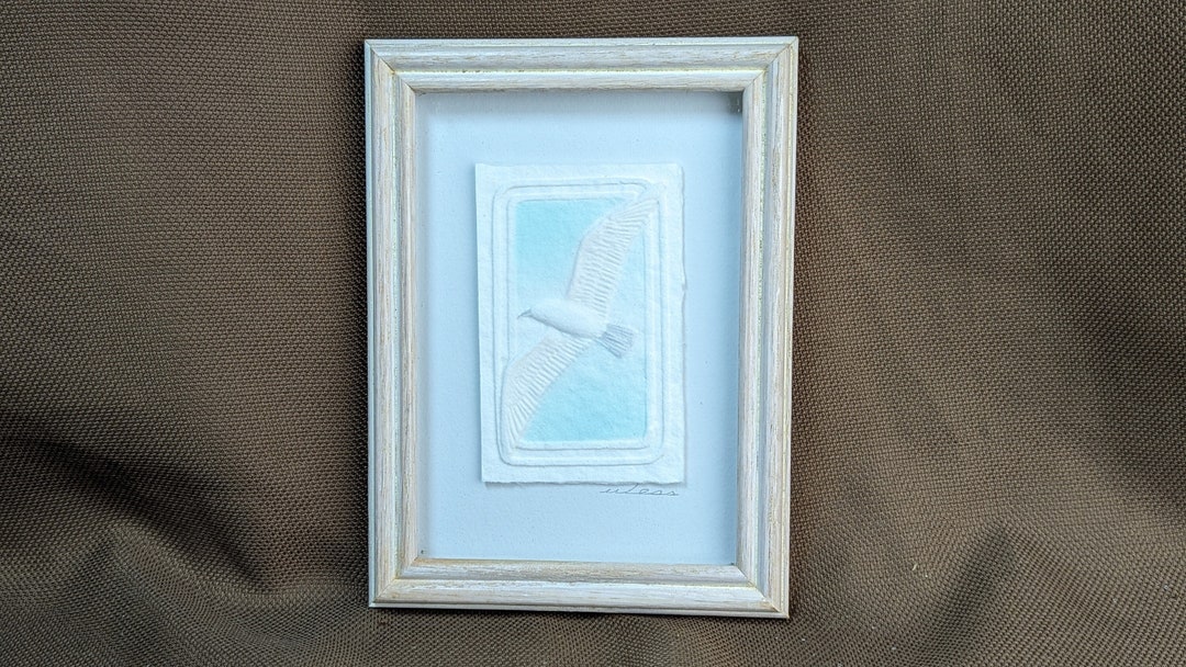 Vintage Figi Graphics Hand Cast Paper Seagull Flying Art Signed Wess CP ...