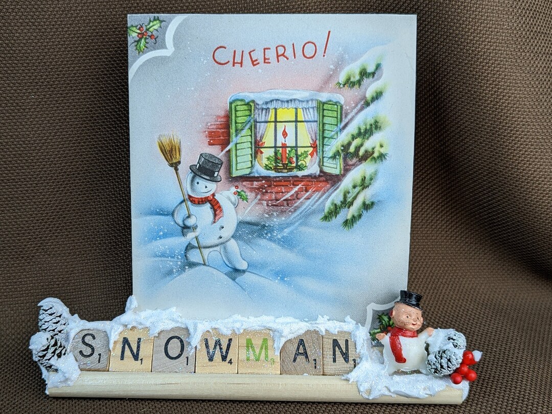 Scrabble Tiles on Rack SNOWMAN Vintage Snowman & Card Christmas Decor ...