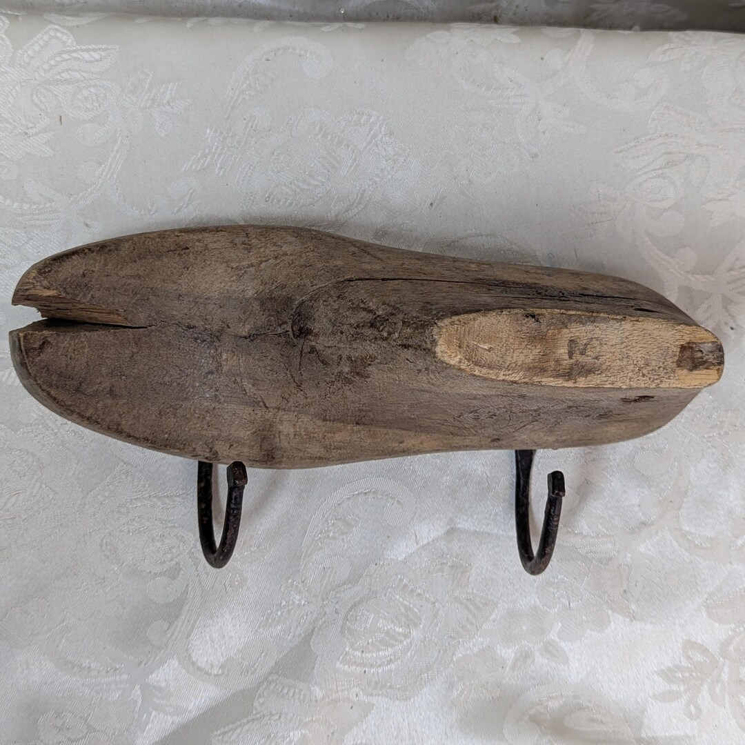 Vintage Rustic Wood Shoe Form With Iron Hanging Hooks Primitive ...