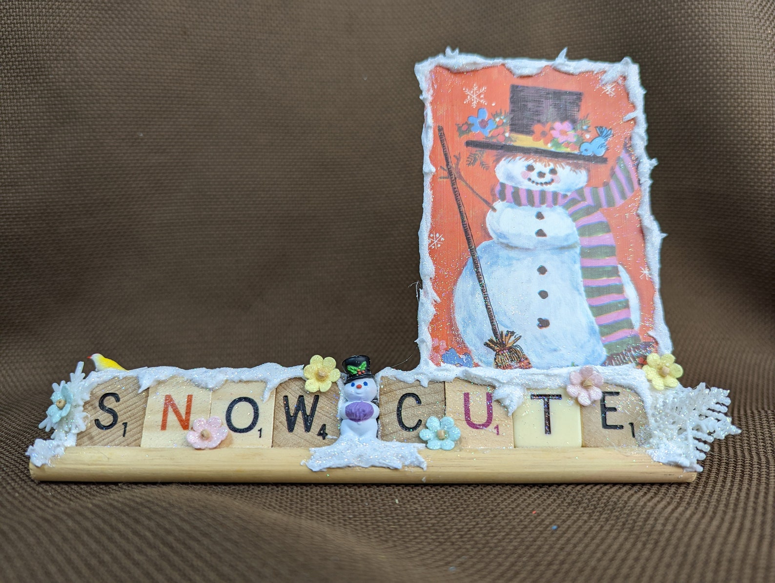 Scrabble Tiles on Rack SNOW CUTE Vintage Snowman Card & Bird - Etsy