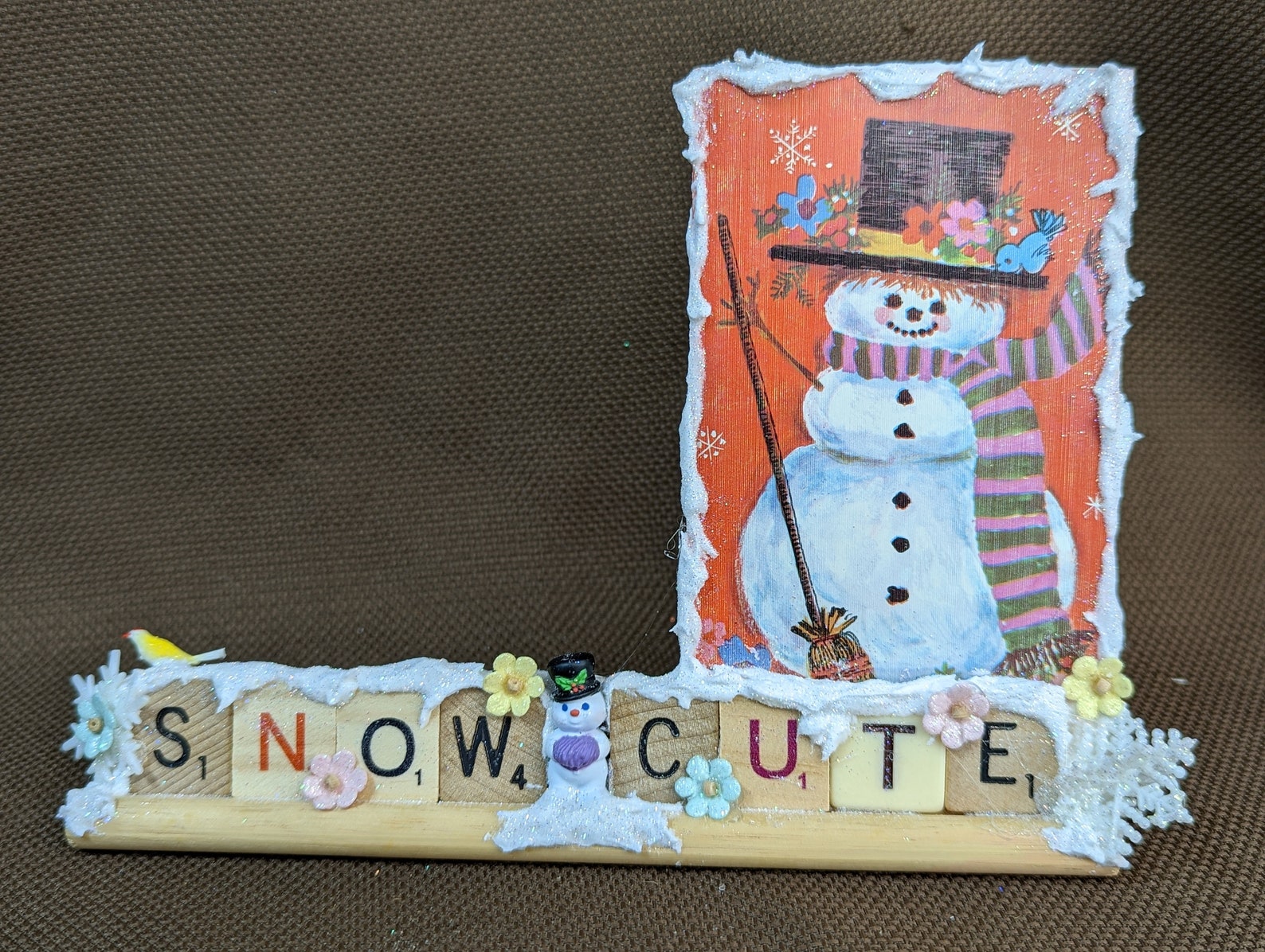 Scrabble Tiles on Rack SNOW CUTE Vintage Snowman Card & Bird - Etsy
