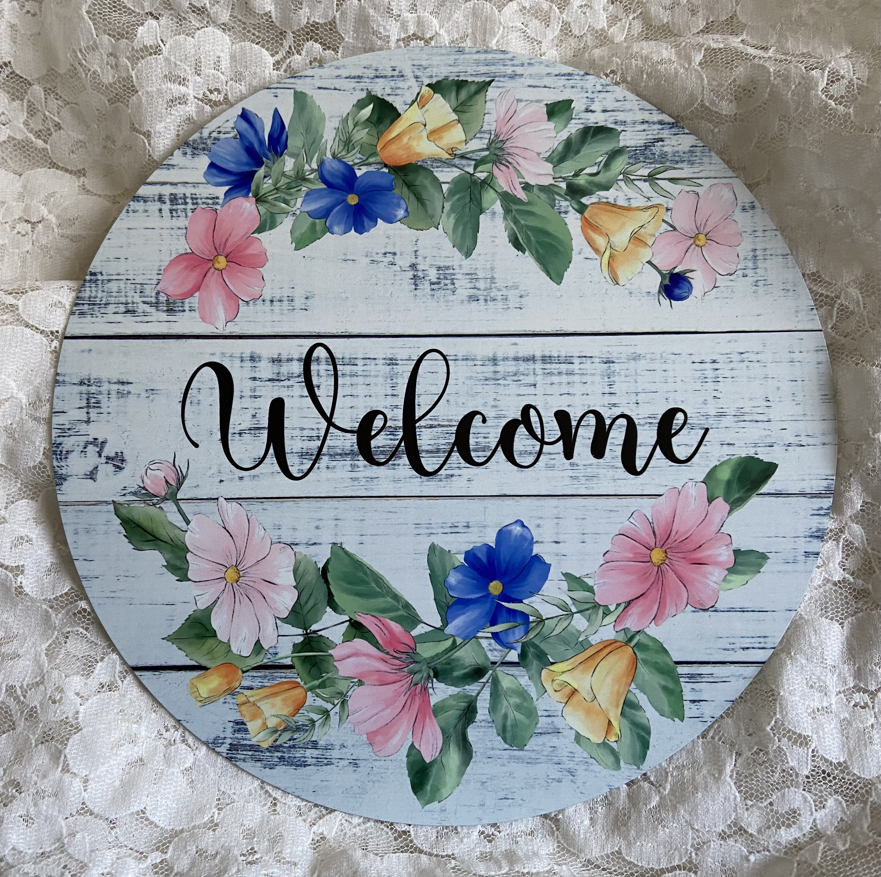 Wall Hangings Welcome Floral Round Aluminum Sign Welcome--Wreath ...