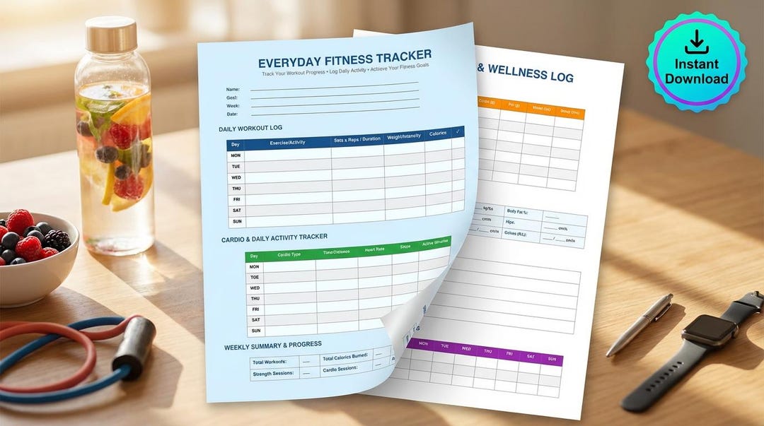 Fitness Tracker Printable | Workout, Nutrition & Weight Loss Log (PDF ...
