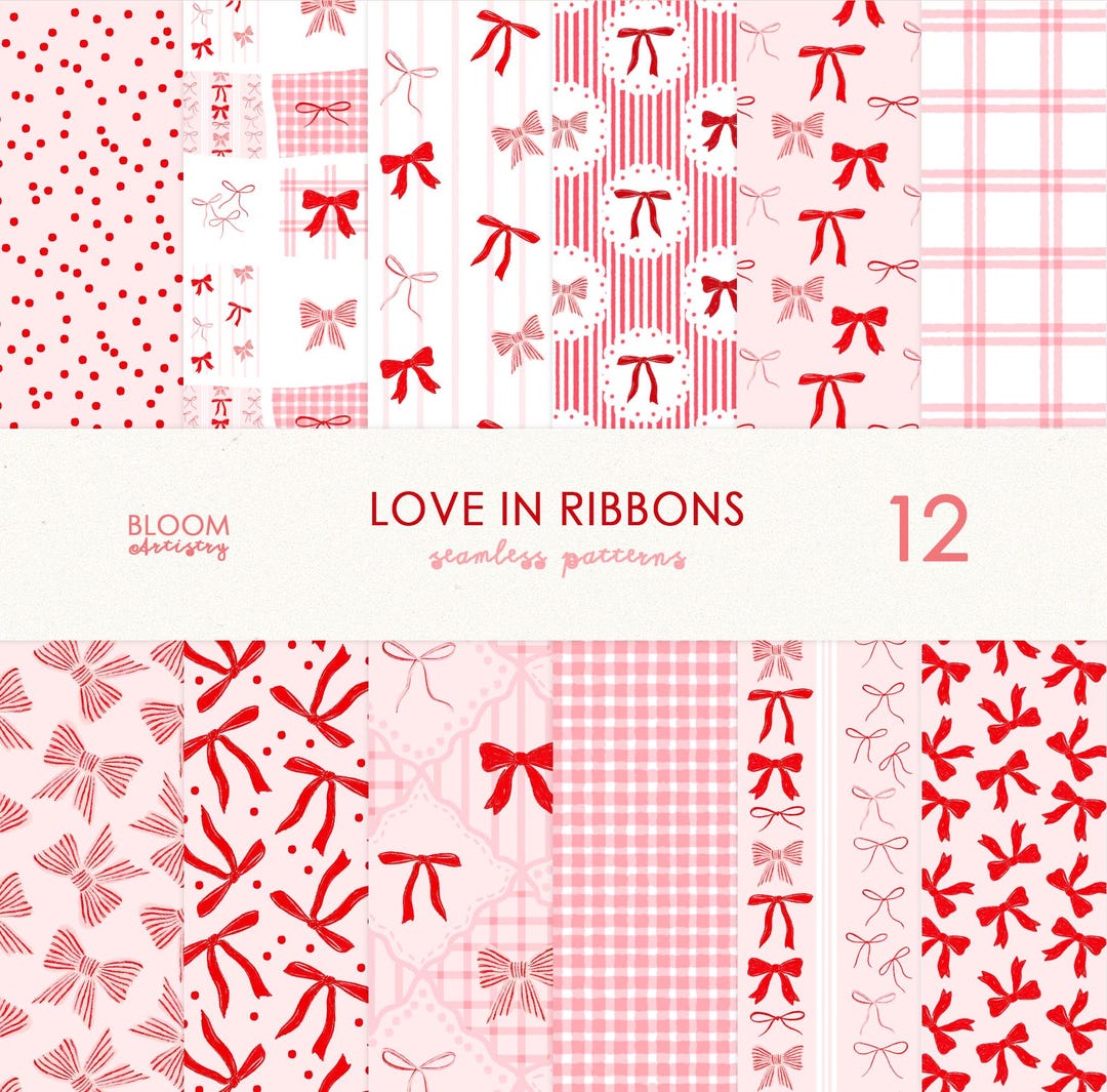 Coquette Bow Rose Seamless Patterns, Bow Digital Design, Spring ...