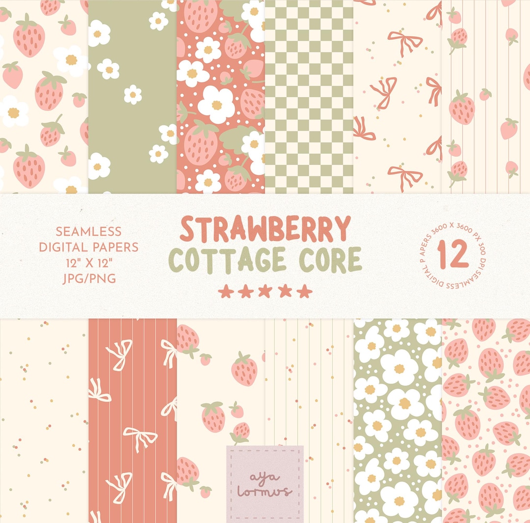 Strawberry Seamless Patterns, Cottage Core Seamless File, Strawberry ...