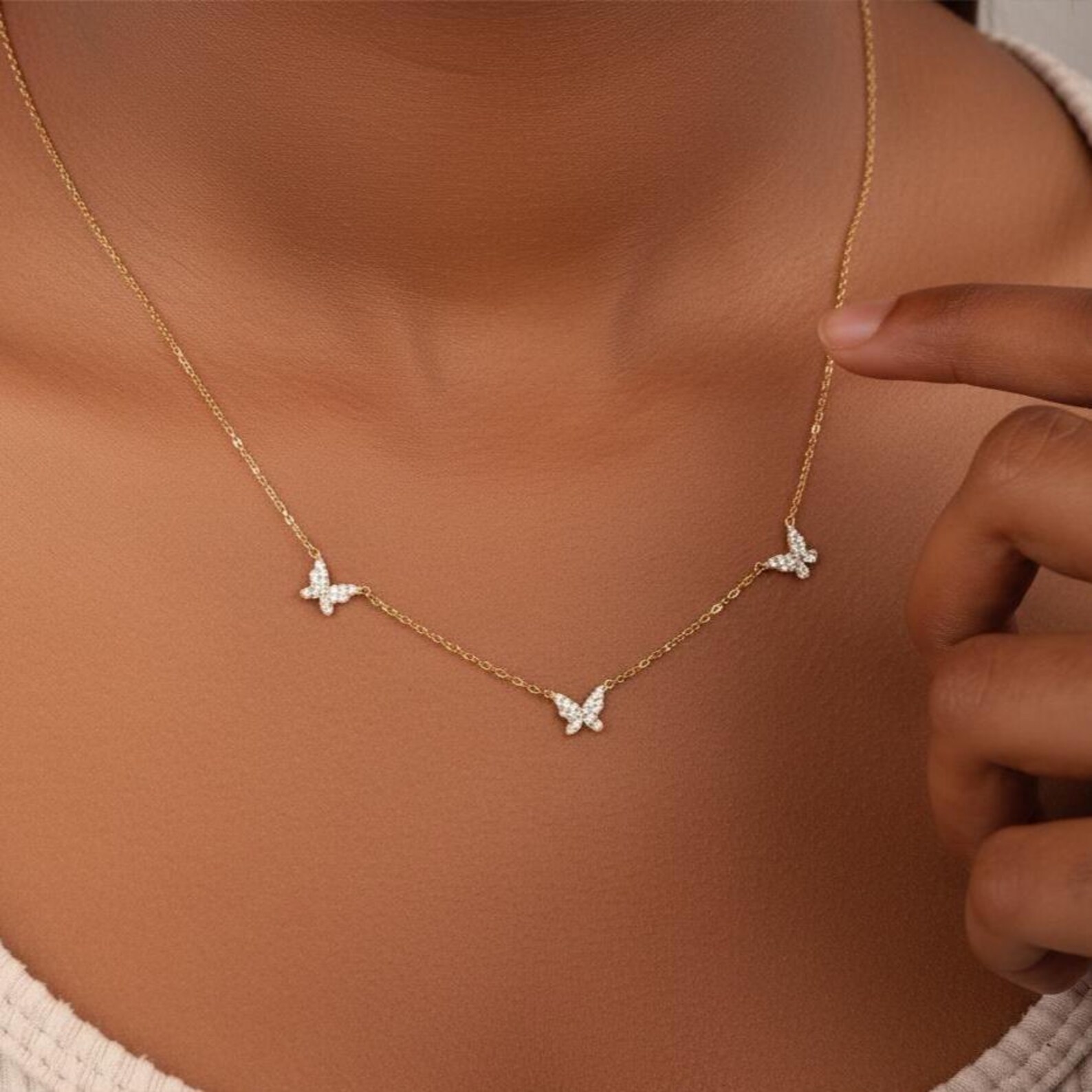 Dainty Diamond Multi Butterfly Necklace, Tiny Butterfly Pendant ...