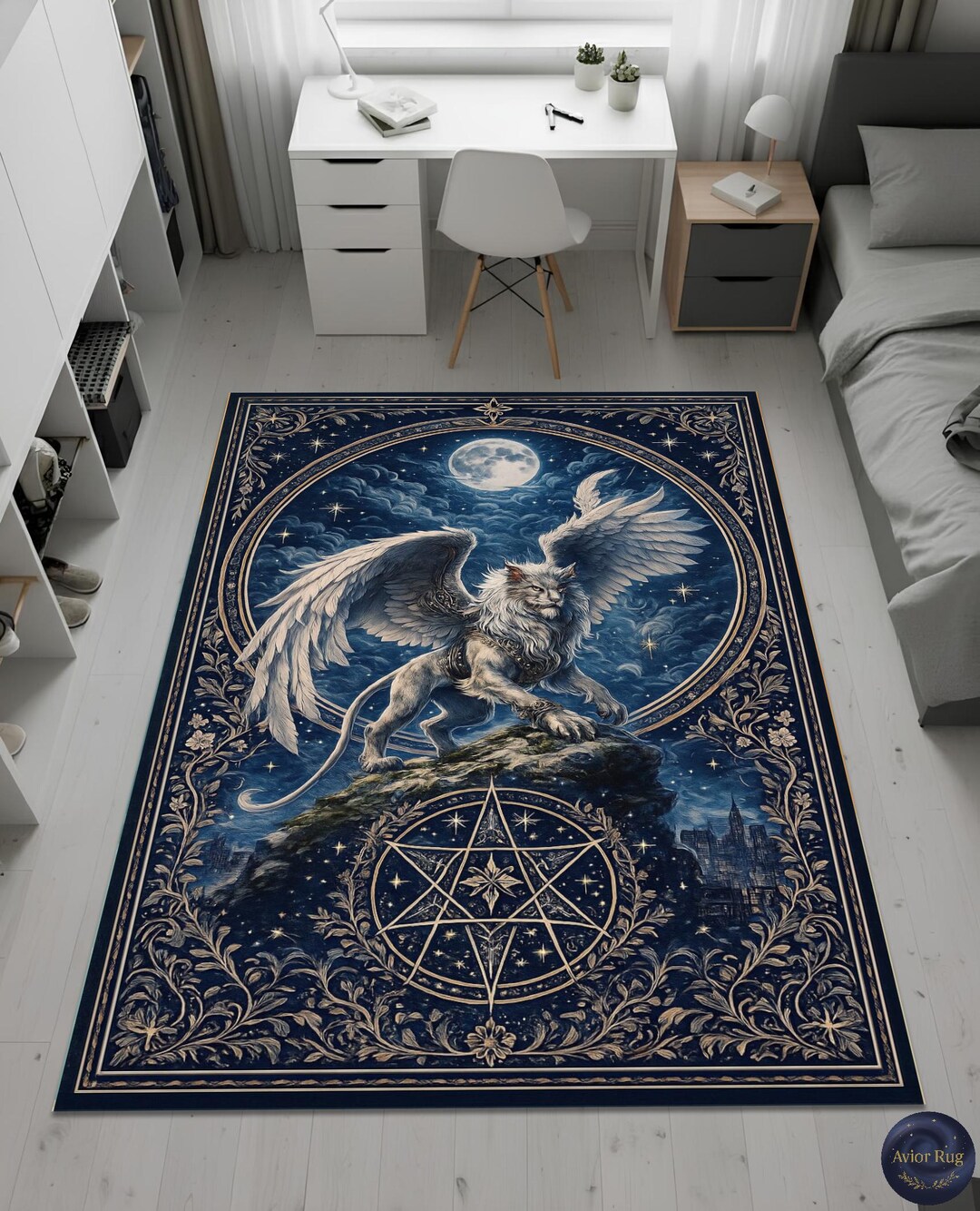 Gothic Griffin Rug – Moonlight Fantasy, Pentagram Sigil Carpet - Etsy
