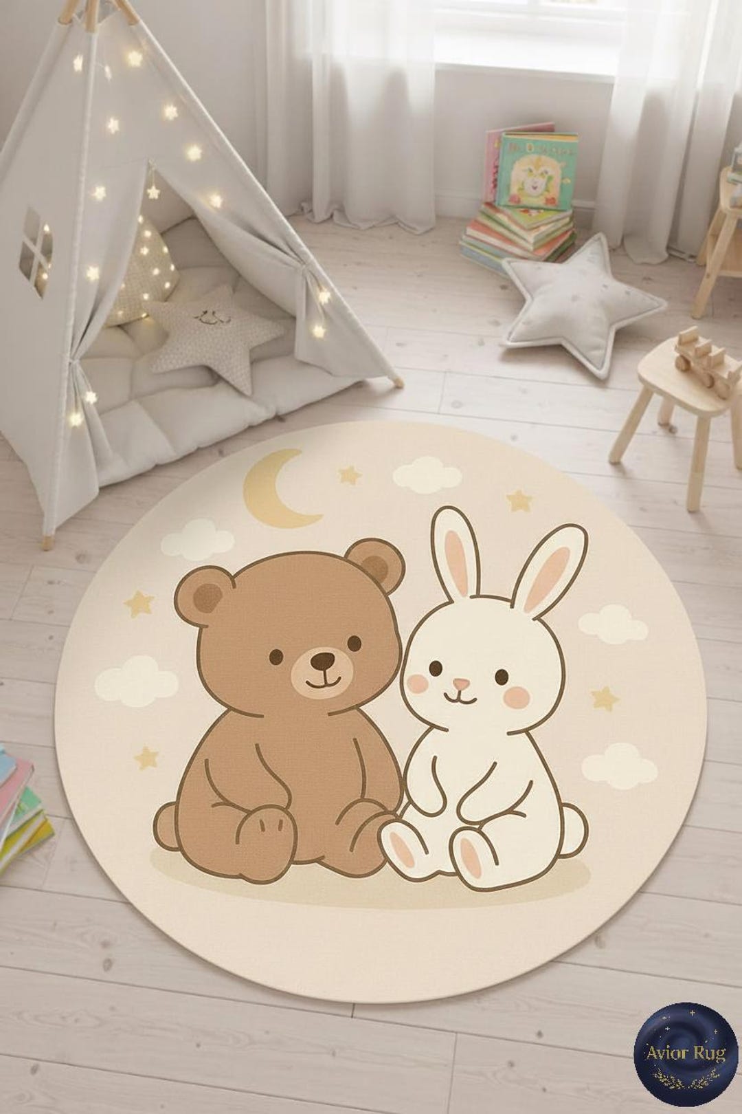 Teddy Bear Bunny Kids Rug – Round Nursery Carpet - Etsy