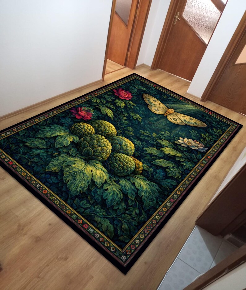 Mystic Butterfly Rug Dark Green Moody Botanical Enchanted Forest Decor ...