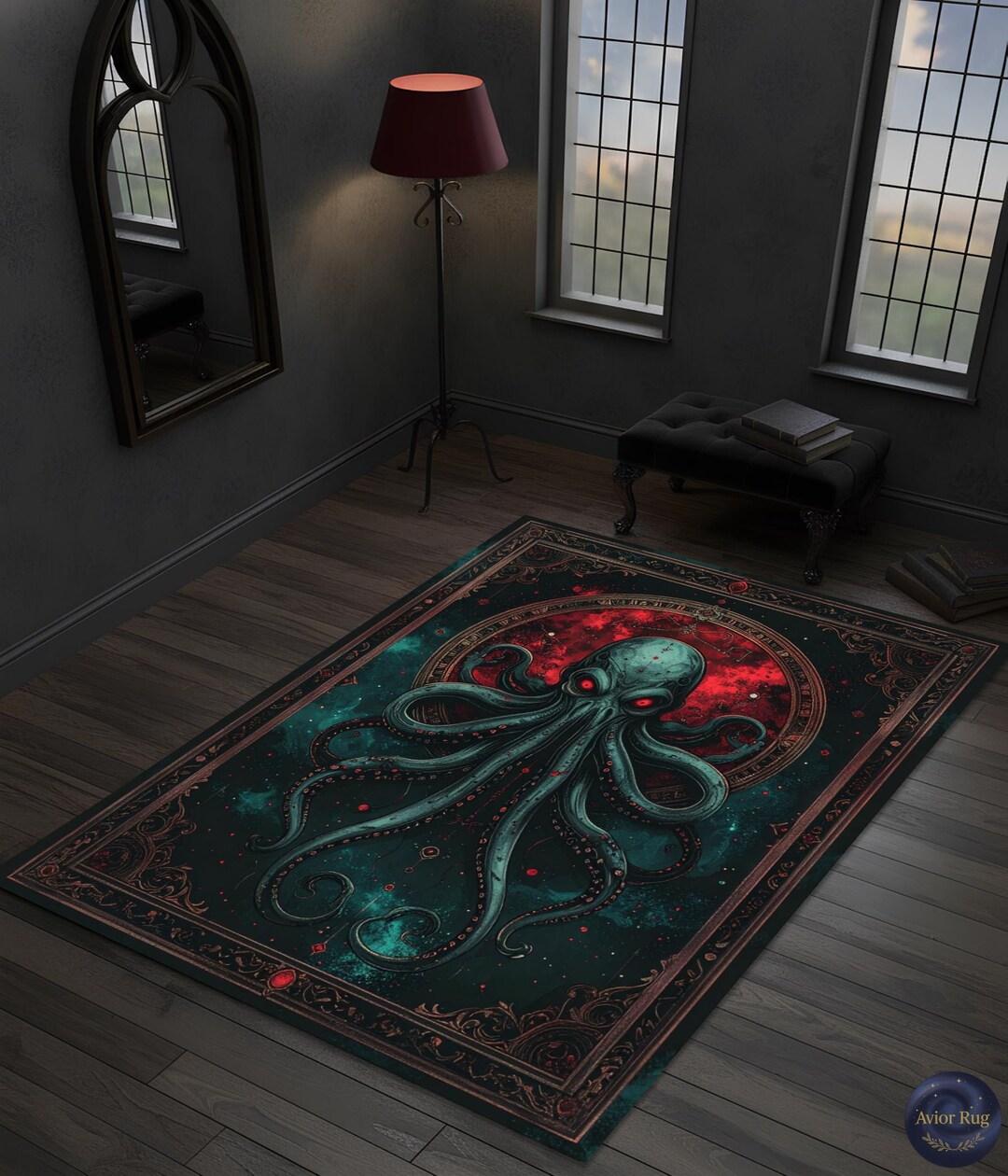 Cthulhu Mythos Rug, Gothic Octopus Area Carpet, Dark Academia Decor ...