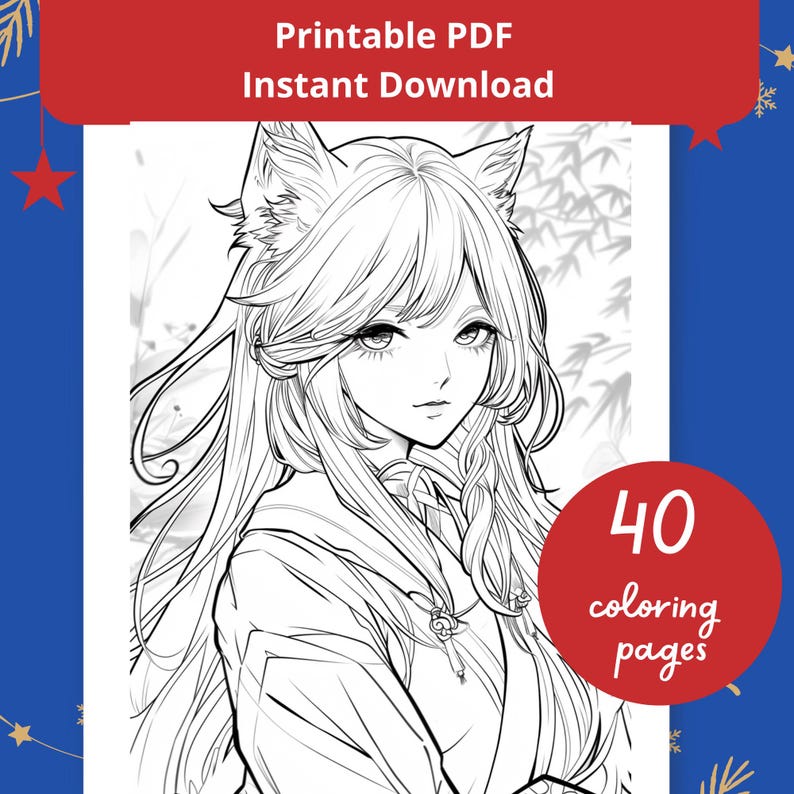 Anime Coloring Book Printable | Cute Anime Creature Girls Coloring ...