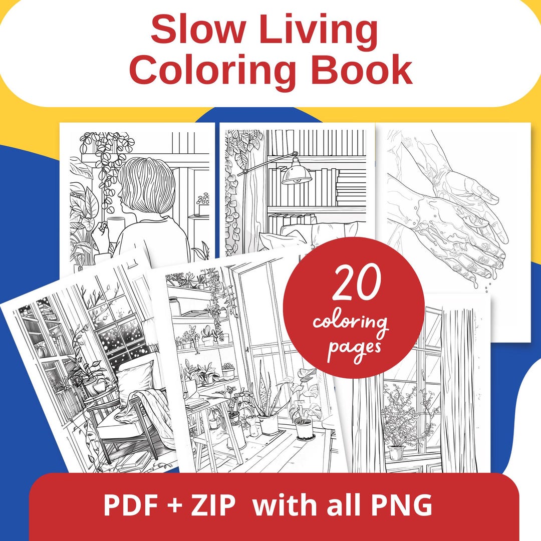 Slow Living Coloring Book Printable | Cozy Calm Pages for Creative Time ...