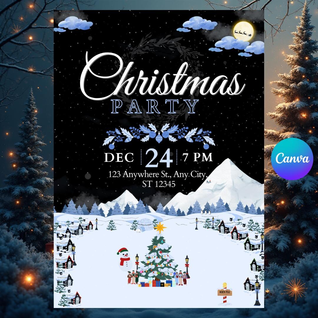 Editable Christmas Invitation in Canva, Printable Christmas Party ...