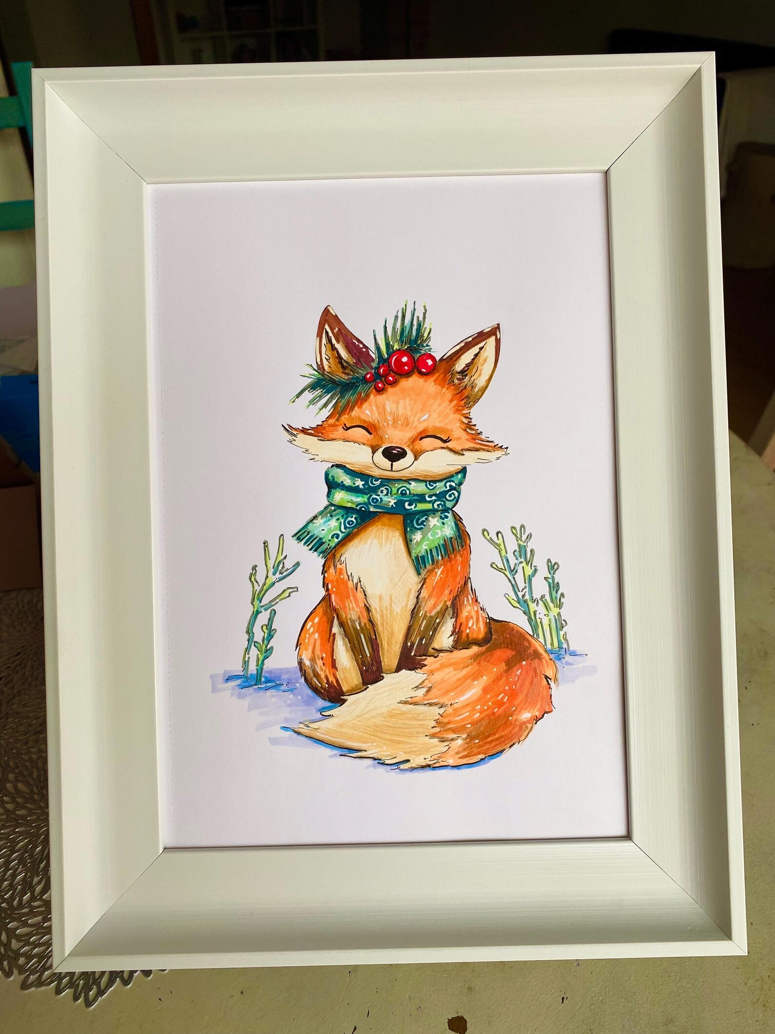 Christmas Fox Illustration A4 | Handmade Winter Animal Art Print - Etsy
