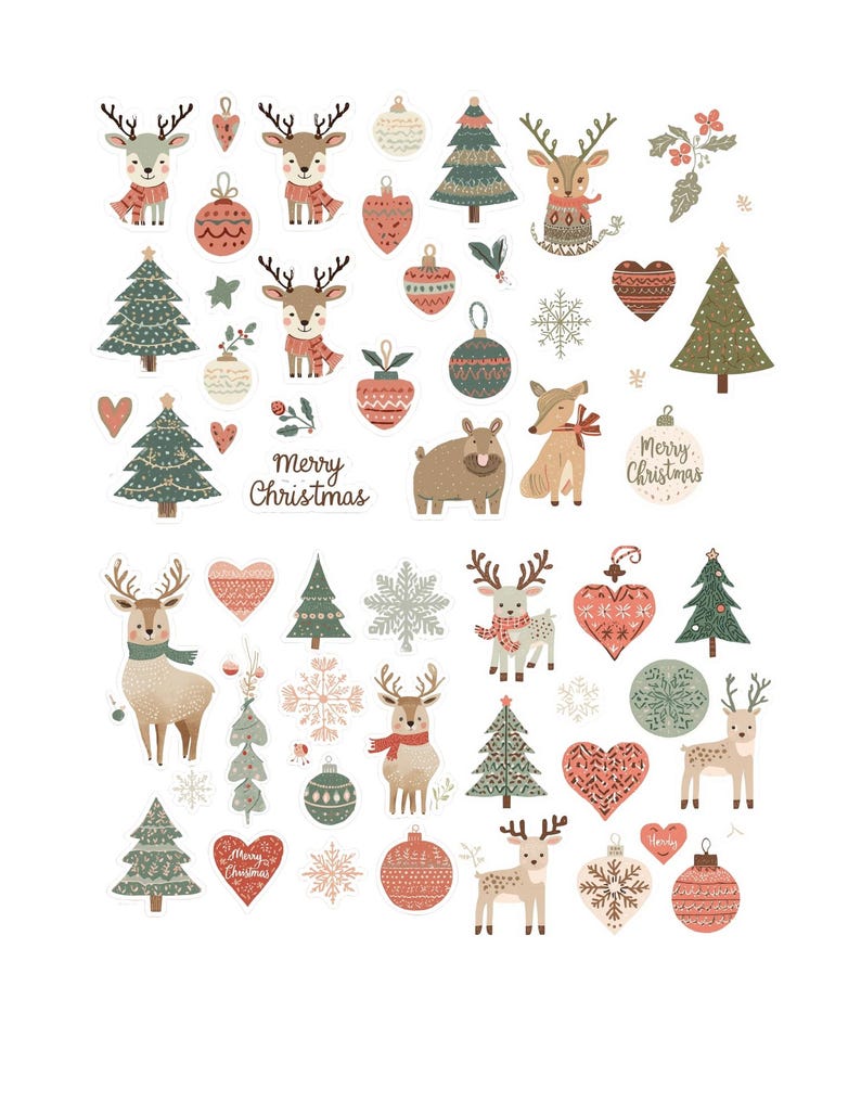 Printable Christmas Stickers – 55 Digital Stickers – Christmas Sheet in ...