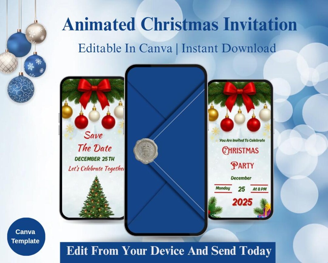 Editable Animated Christmas Invitation – Holiday Party Canva Template ...