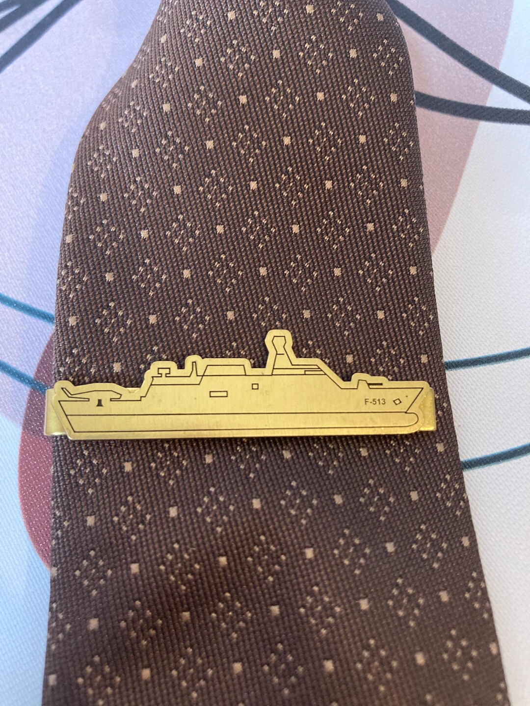 Navy Ship Tie Clip, Brass Warship Tie Bar, Handmade Military Gift for ...